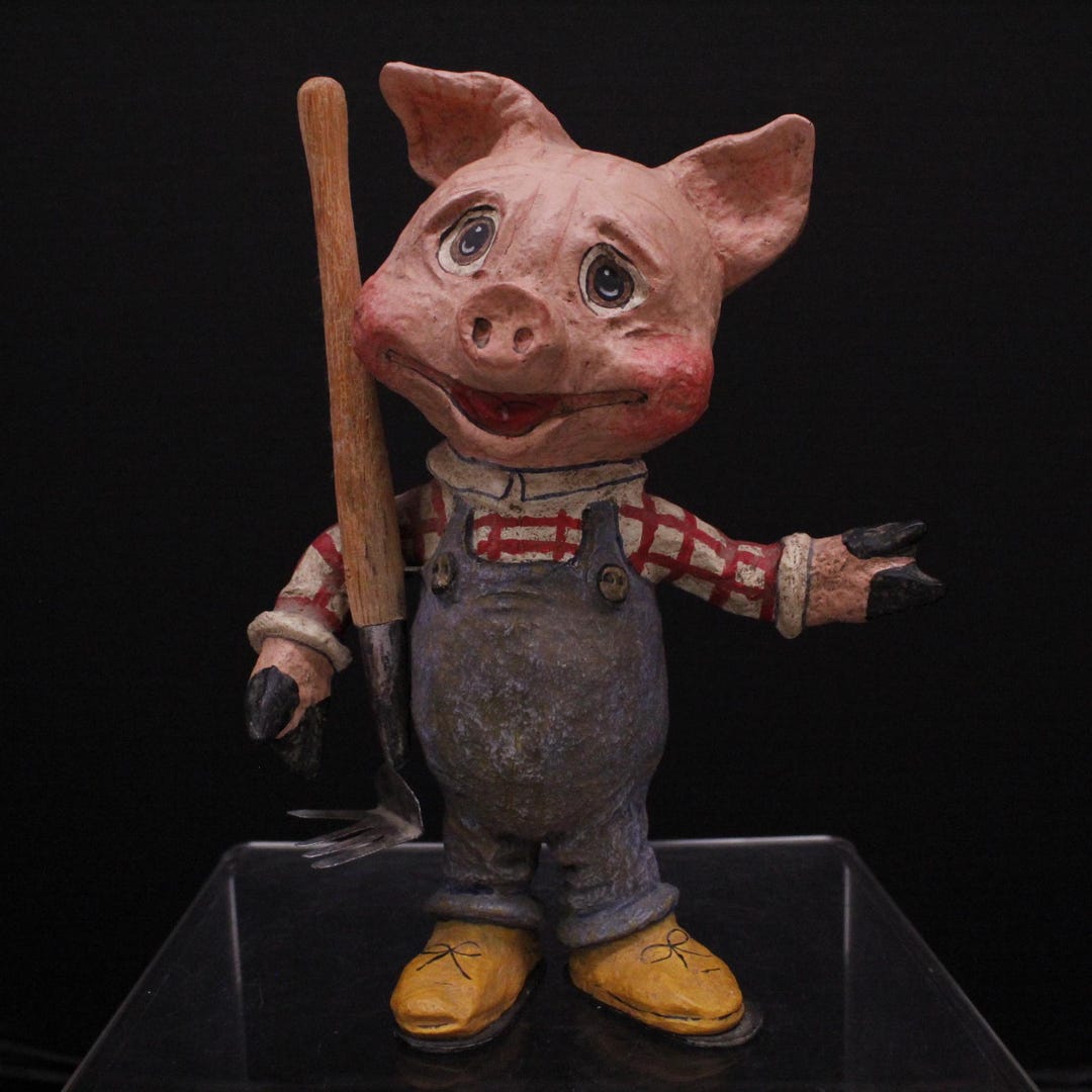 Vintage Poliwoggs Pig Farmer With Rake, Figure by David Critchfield and ...