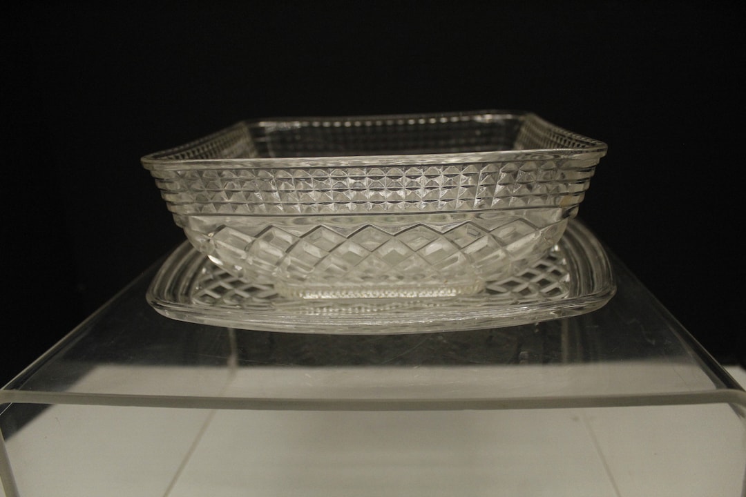 Vintage Diamond Pattern Federal Glass Clear Cubes Square Bowl ...