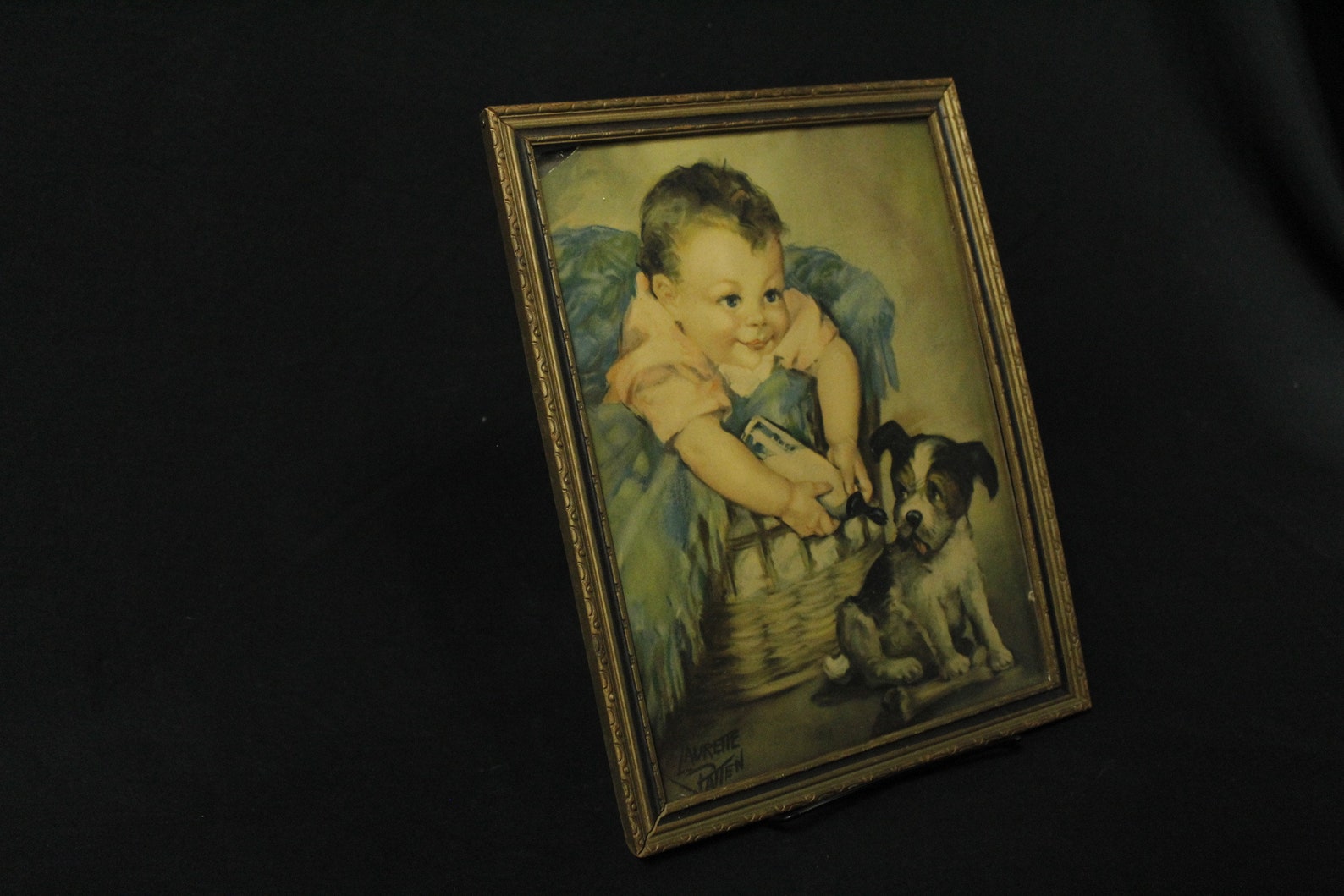 Vintage Laurette Patten 'everybody Likes It' Baby & Dog Framed Print ...