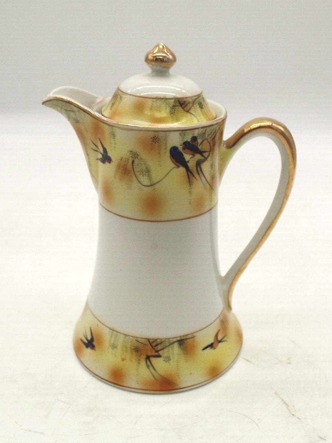 Vintage Swallowtail Birds Deco Yellow Gold Trim Tall Cofee Pot (S202 ...