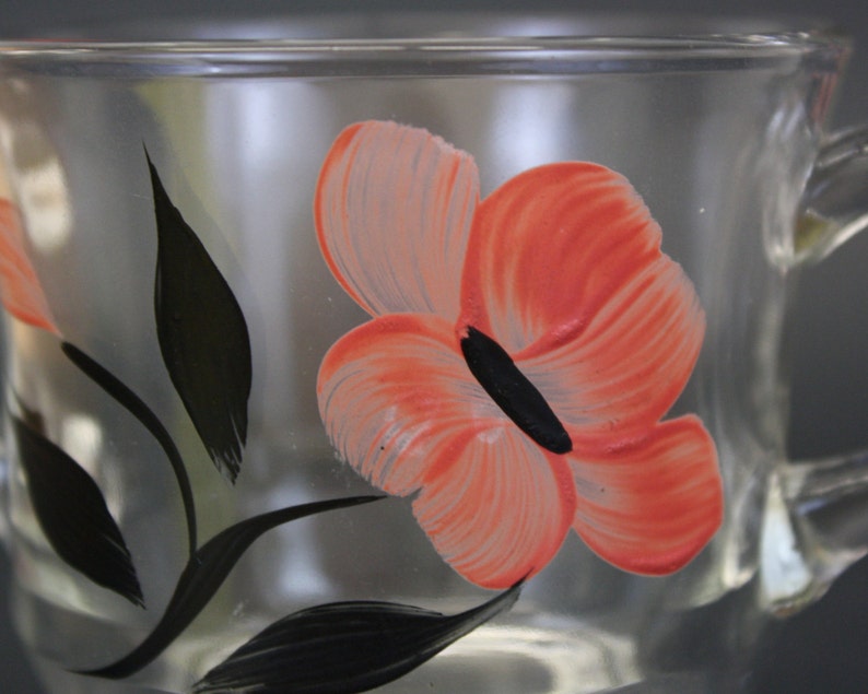 Vintage Clear Glass Creamer and Sugar Bowl Set With Floral Painted ...