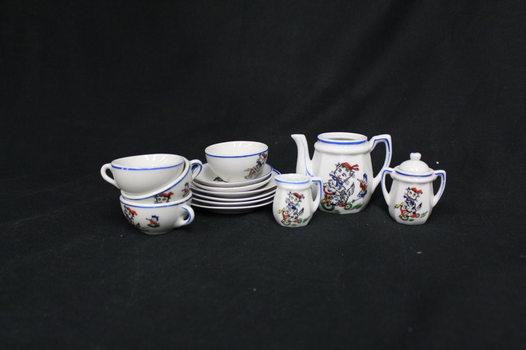 Vintage Kitty Cat Tea Party Miniature Tea Set, 15 Pieces (E9433) - Etsy