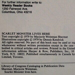 Vintage 1979 'scarlet Monster Lives Here' by Marjorie Weinman Sharmat ...