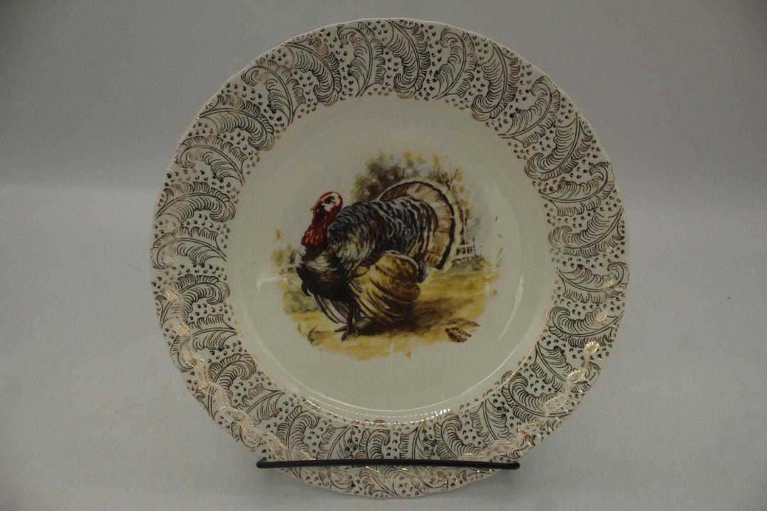 Vintage Turkey Plate 22k Gold Feather Design Edge S1447 - Etsy