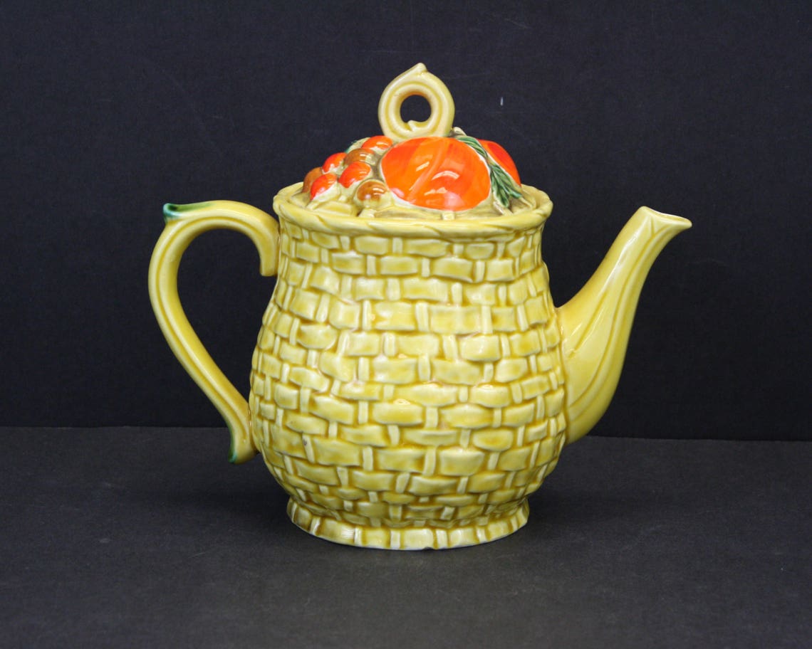 Vintage Lefton Teapot With Orange Floral Basketweave Pattern - Etsy