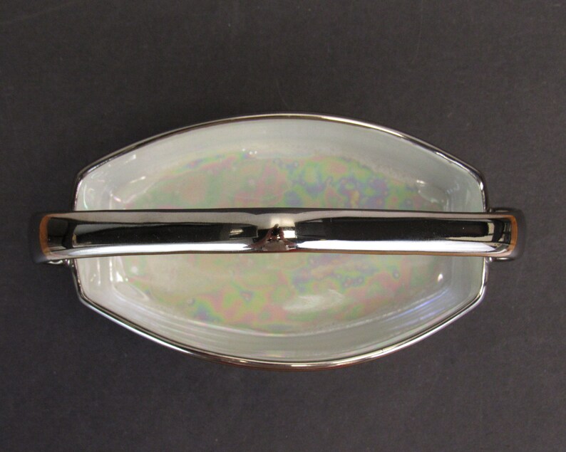Vintage Pastel Iridescent Lustre Oval Shaped Tray With Silver Accents ...
