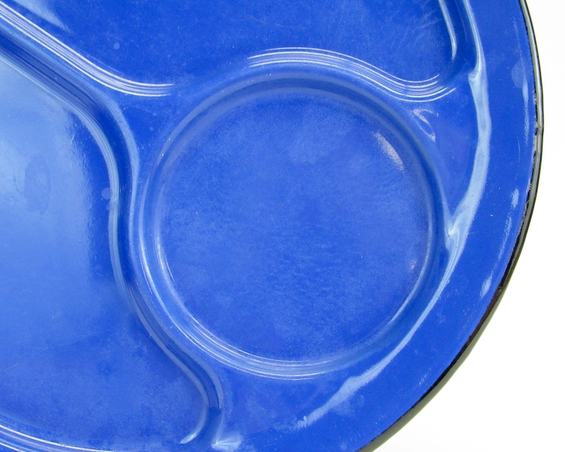 Vintage Blue Enamelware Divided Cafeteria Plates Set of 4 - Etsy