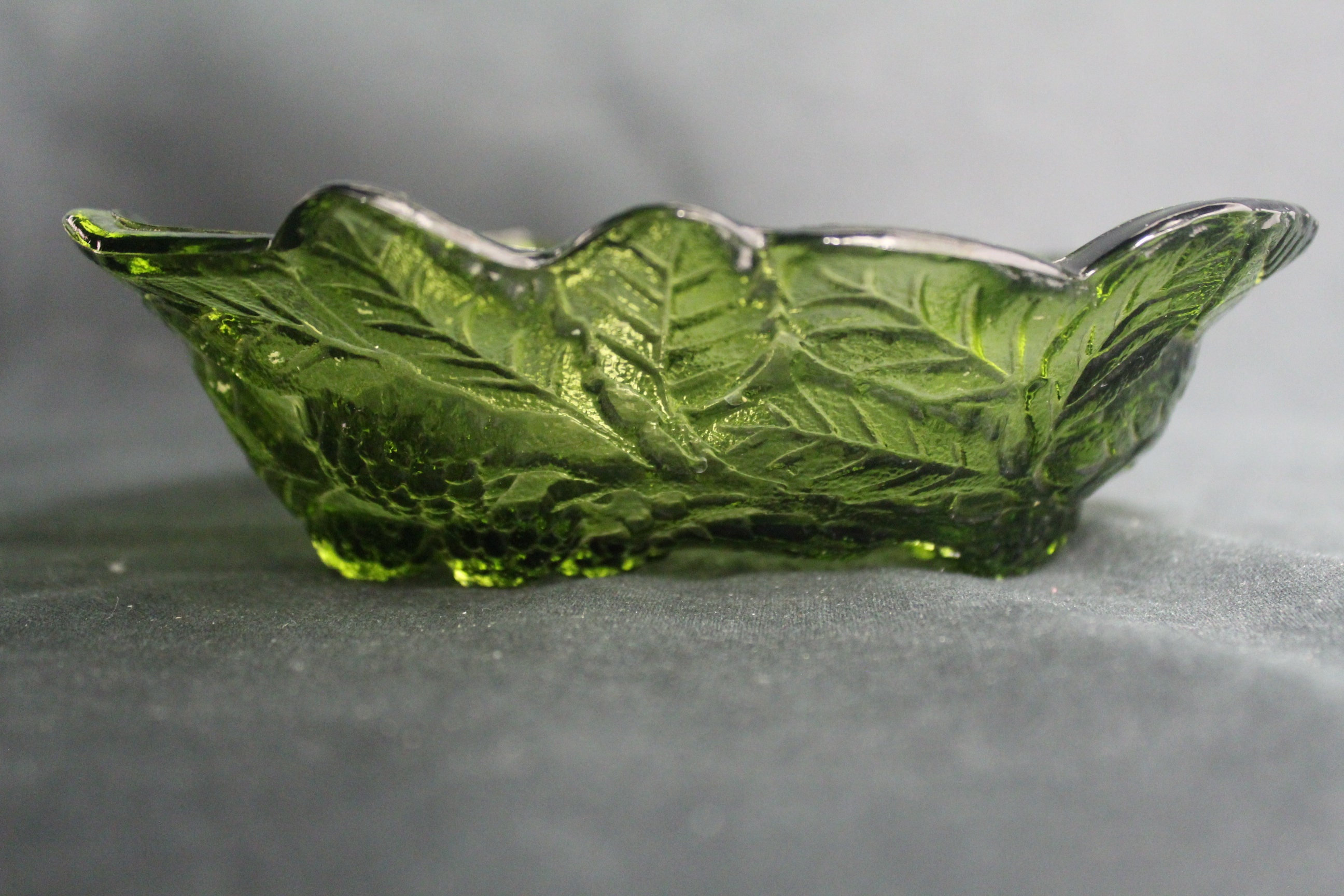 Vintage Pressed Triangular Green Glass Bowl With Grape & Leaf | Etsy