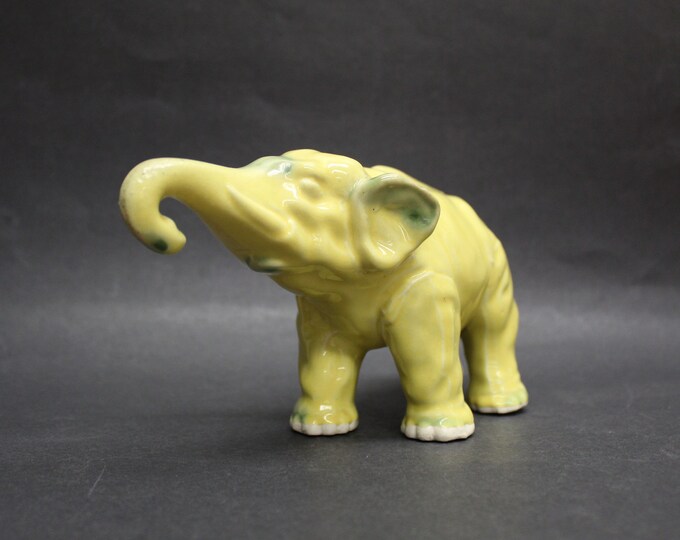 Vintage Yellow and Green Glazed Ceramic Elephant Figurine (E13631) - Etsy
