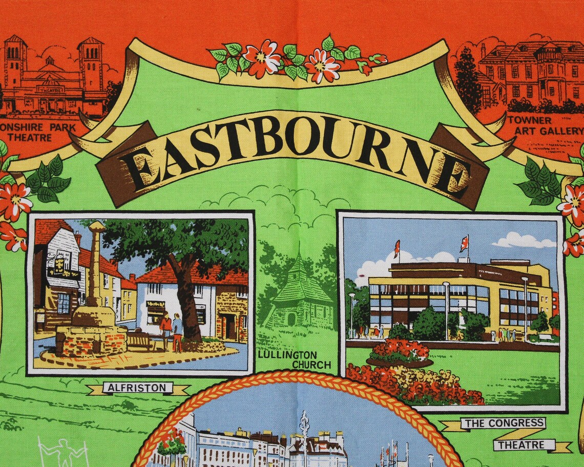 Vintage Eastbourne Souvenir Landmark Tea Towel E12357 - Etsy UK
