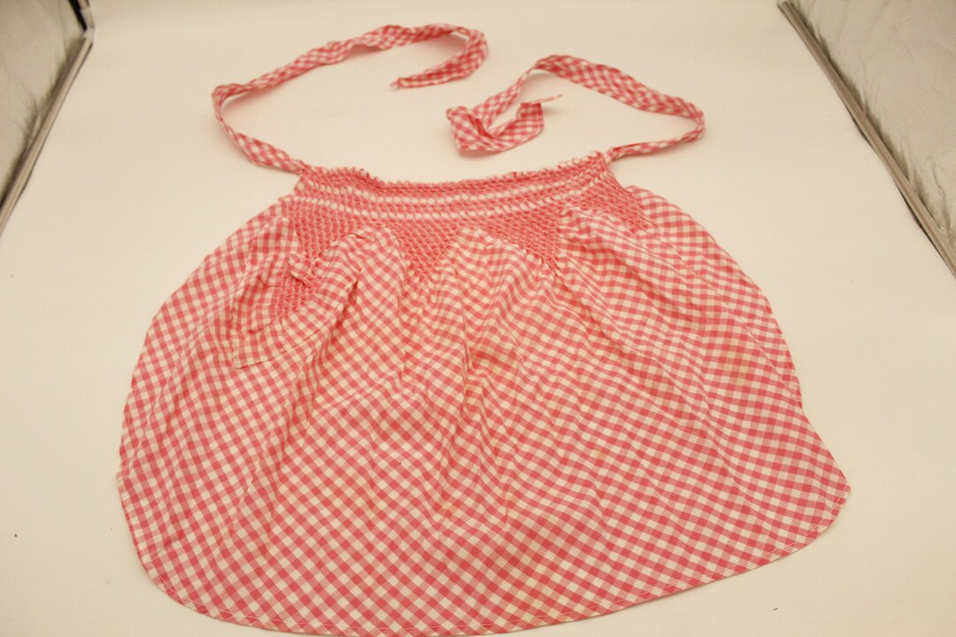 Vintage Pink Checked Hand Sown Apron With One Pocket V9978 - Etsy