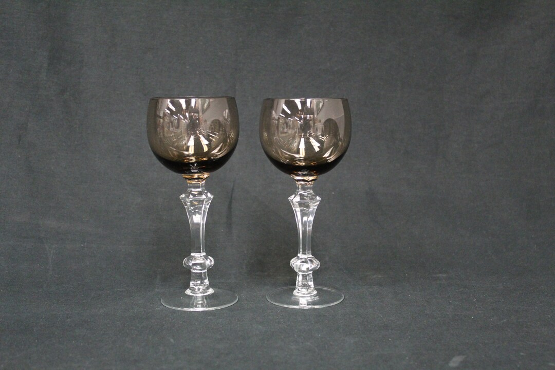 Vintage Smoked Glass Wine Goblets With Clear Stems Set of 2 (V3957) - Etsy