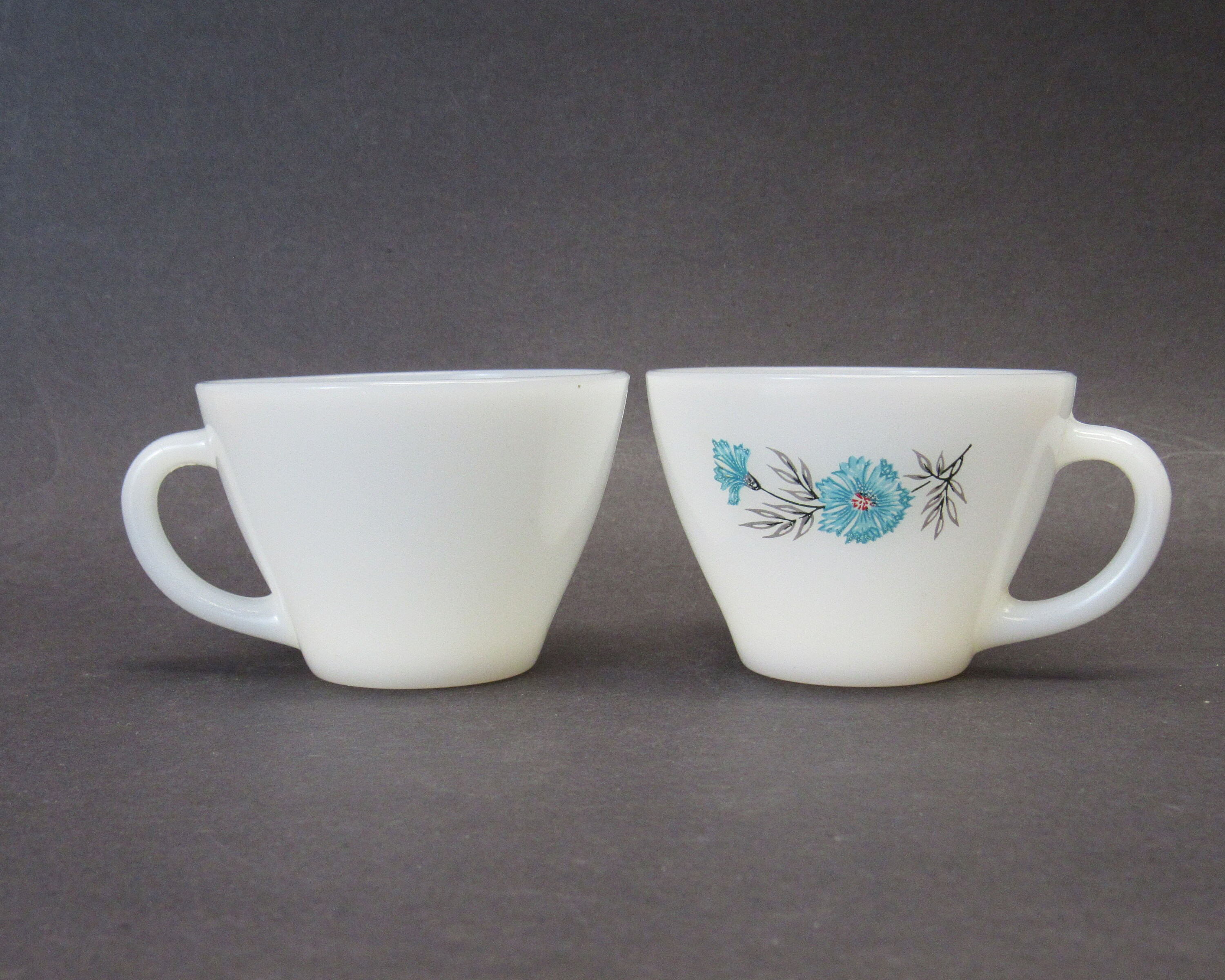 Vintage Fire King Mixed Blue Floral Milk Glass Tea Cups Set | Etsy
