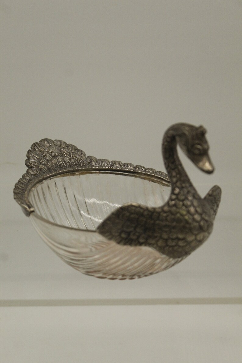 Vintage Swan Pewter Detail Ribbed Glass Candy Nut Dish (V9960) - Etsy