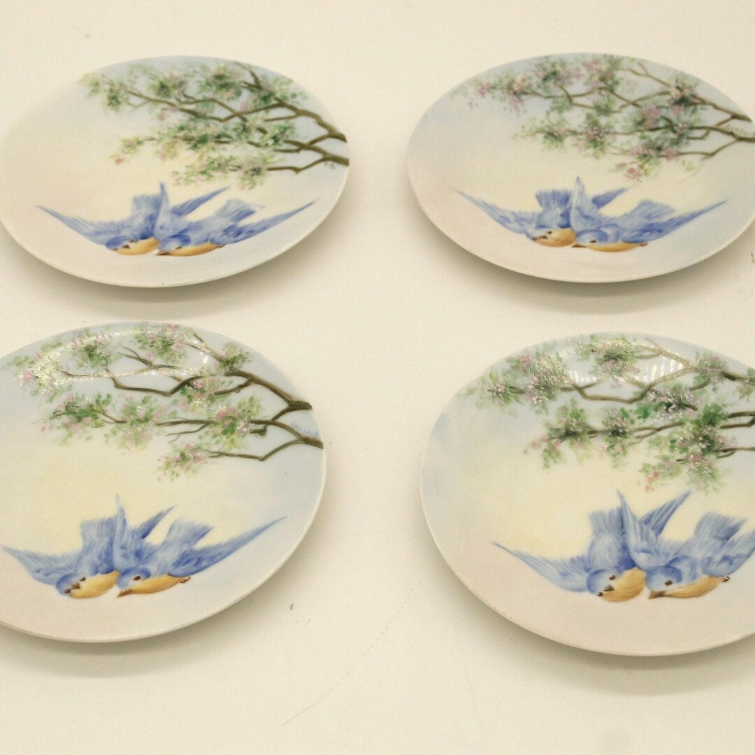Vintage Bavarian Blue Bird Set of Four Small Plates (V6085) - Etsy