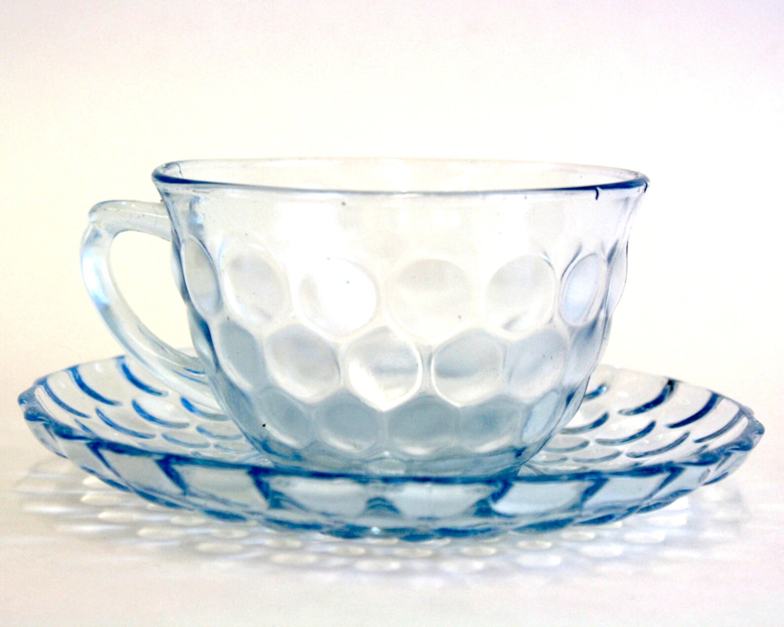 Vintage Baby Blue Bubble Glass Cup and Saucer (E6739) - Etsy