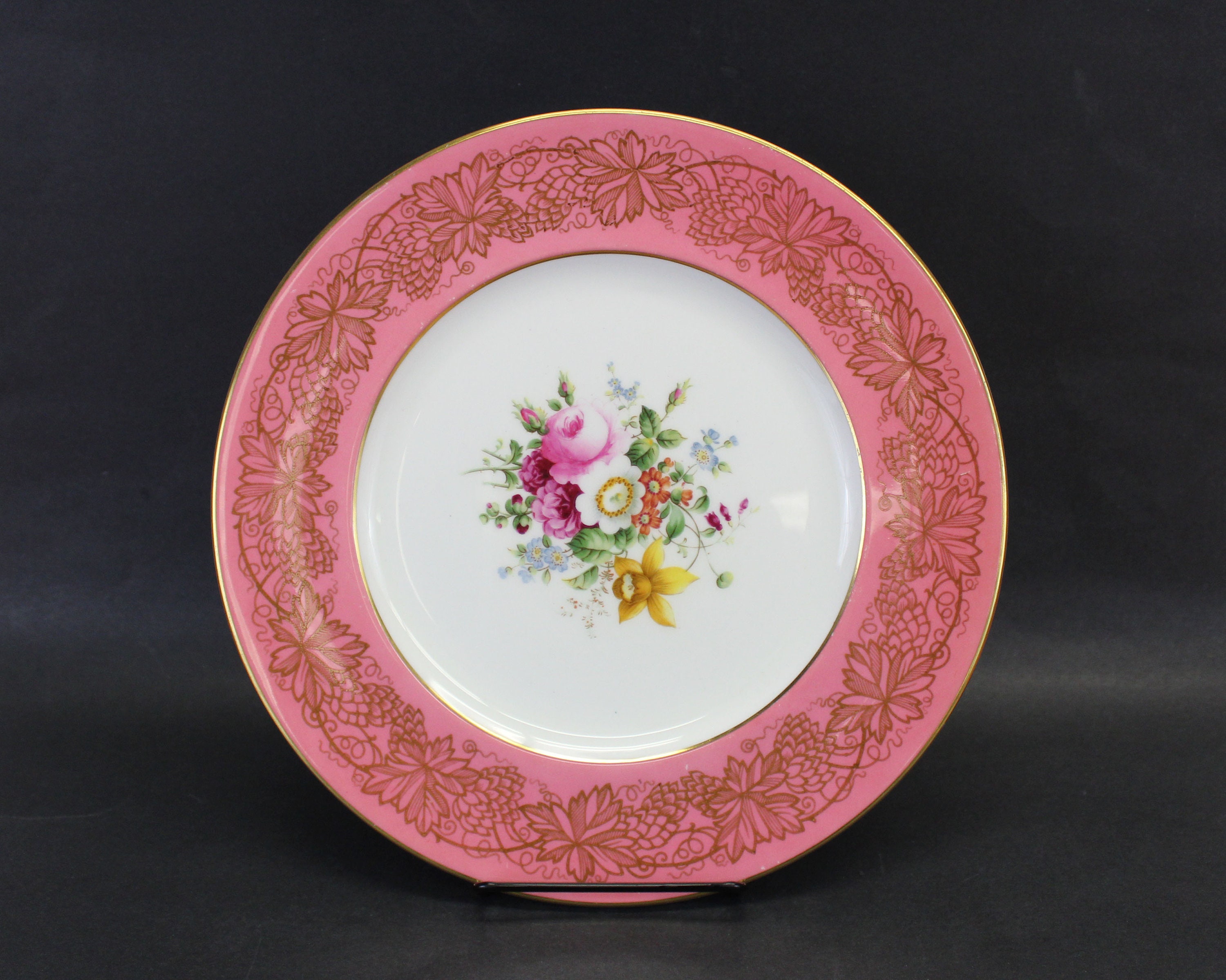 Vintage Pink Floral 'piccadilly' Plate With Gold Filigree Edge (E12867 ...