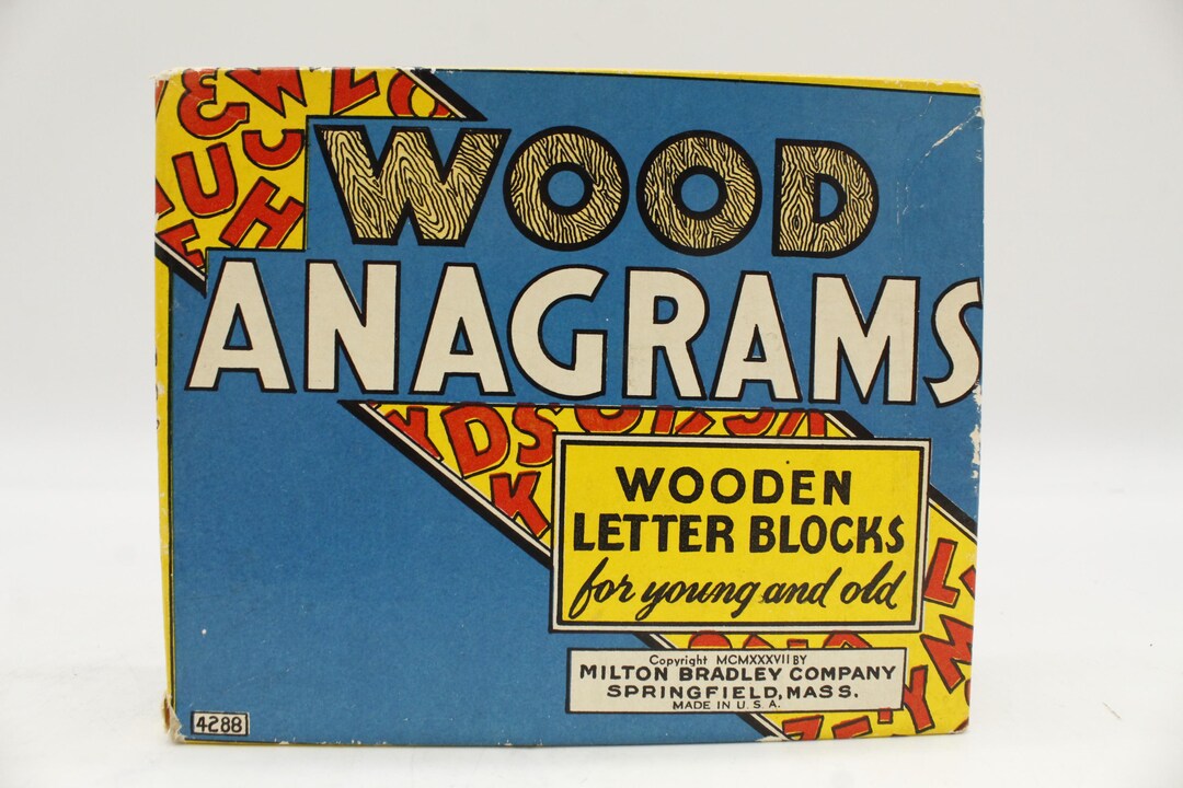 Vintage Milton Bradley Wood Anagrams 1937 Word Game Letters in Box ...