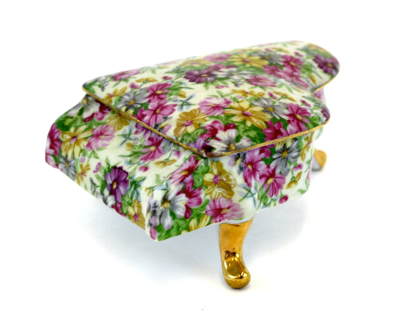 Vintage Chintz Floral Grand Piano Porcelain Trinket Box E266 - Etsy