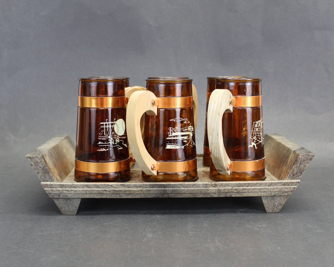 Vintage Siesta Ware Brown Glass Stein Set With Sports Tray (E13500) - Etsy