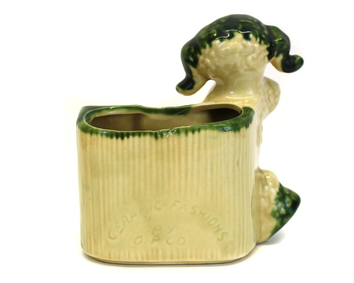 Vintage O.p.co. Poodle Planter With Green Outline E3792 - Etsy