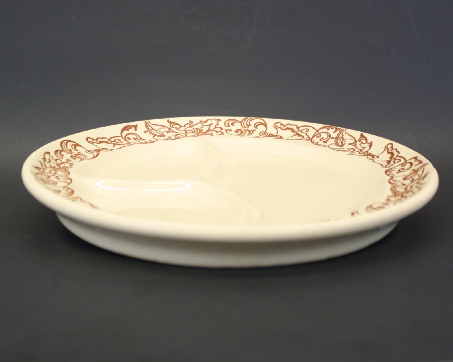 Vintage Wallace China Divided Grill Plate, Brown Floral Edge, 1940s ...