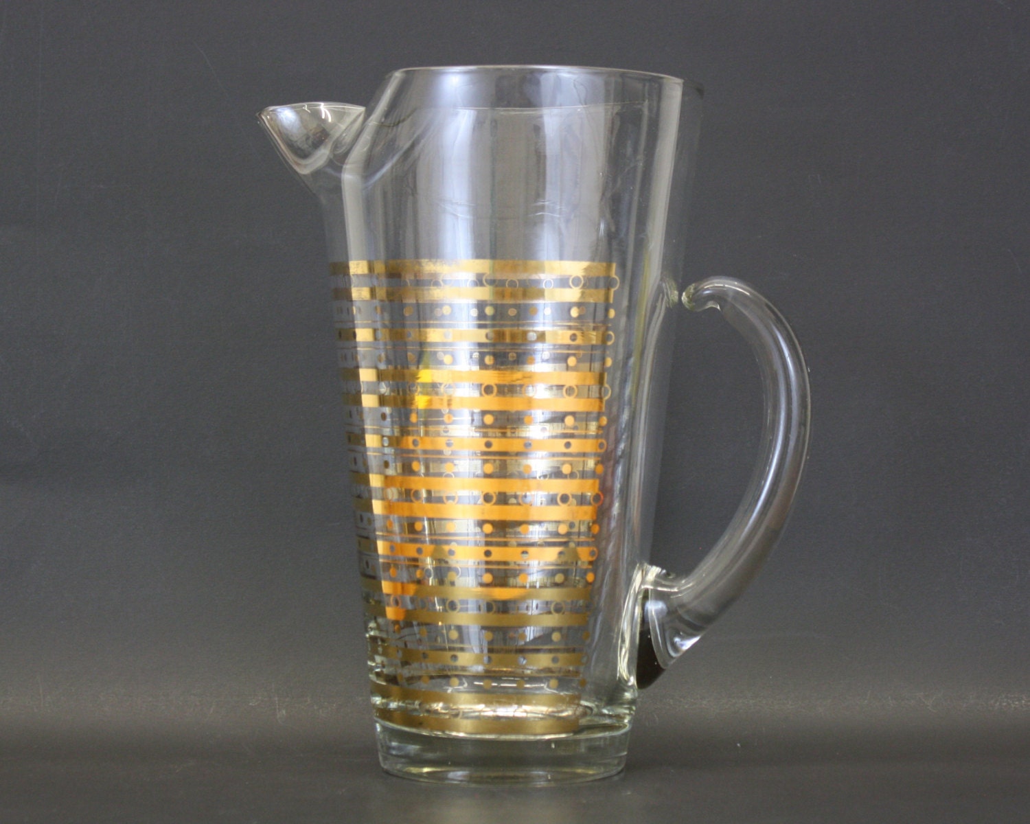 Vintage Large Gold-Striped Pitcher w/Circle Design E4608 | Etsy