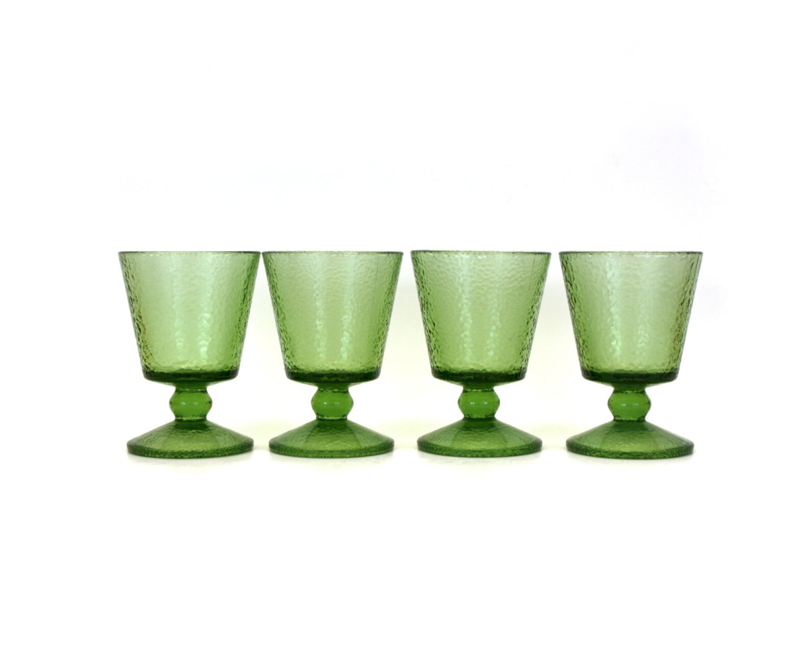 Vintage Mid Mod Green Glass Goblets With Pebbled Texture Set - Etsy