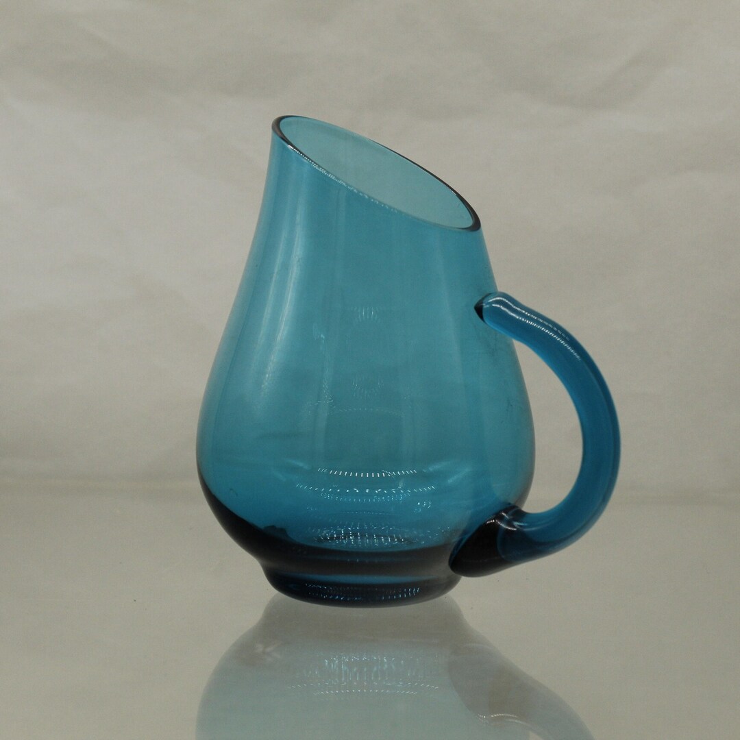 Vintage Teal Blue Blenko Like Art Glass Pitcher (V8174) - Etsy