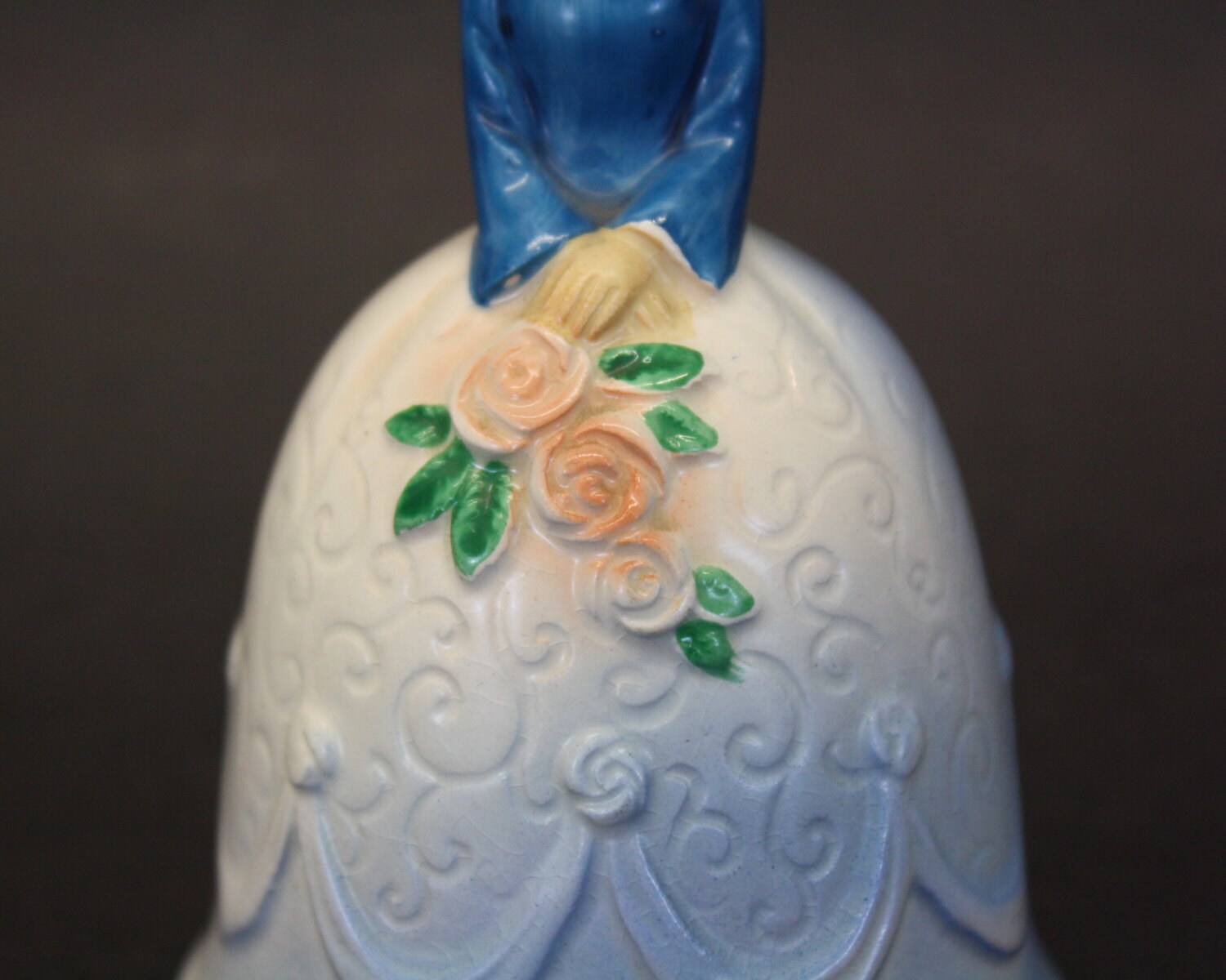 Vintage Ceramic Bell of Girl in Blue Dress With Brown Hat & Flowers ...