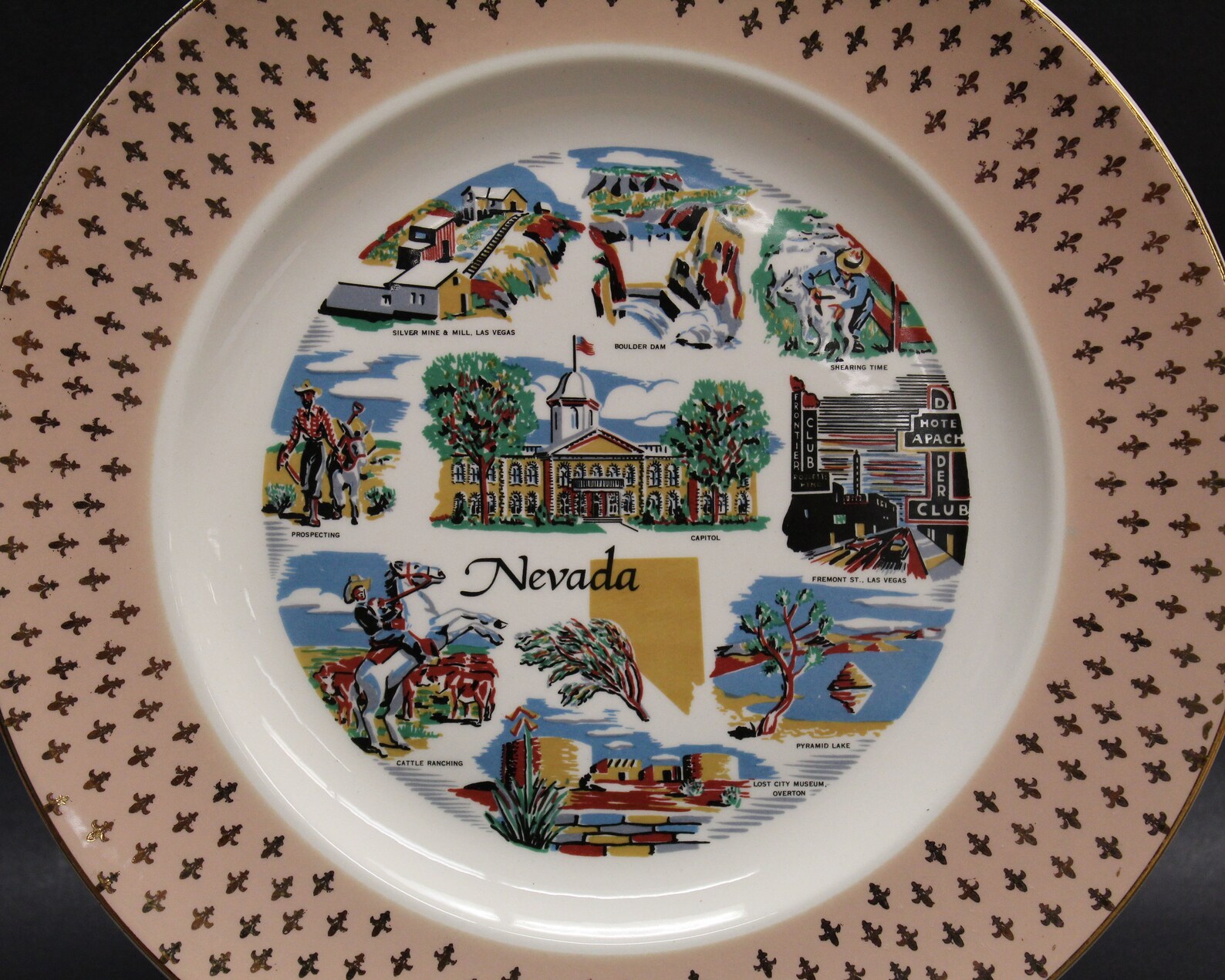 Vintage Nevada Decorative Souvenir Plate With Pink and Gold - Etsy