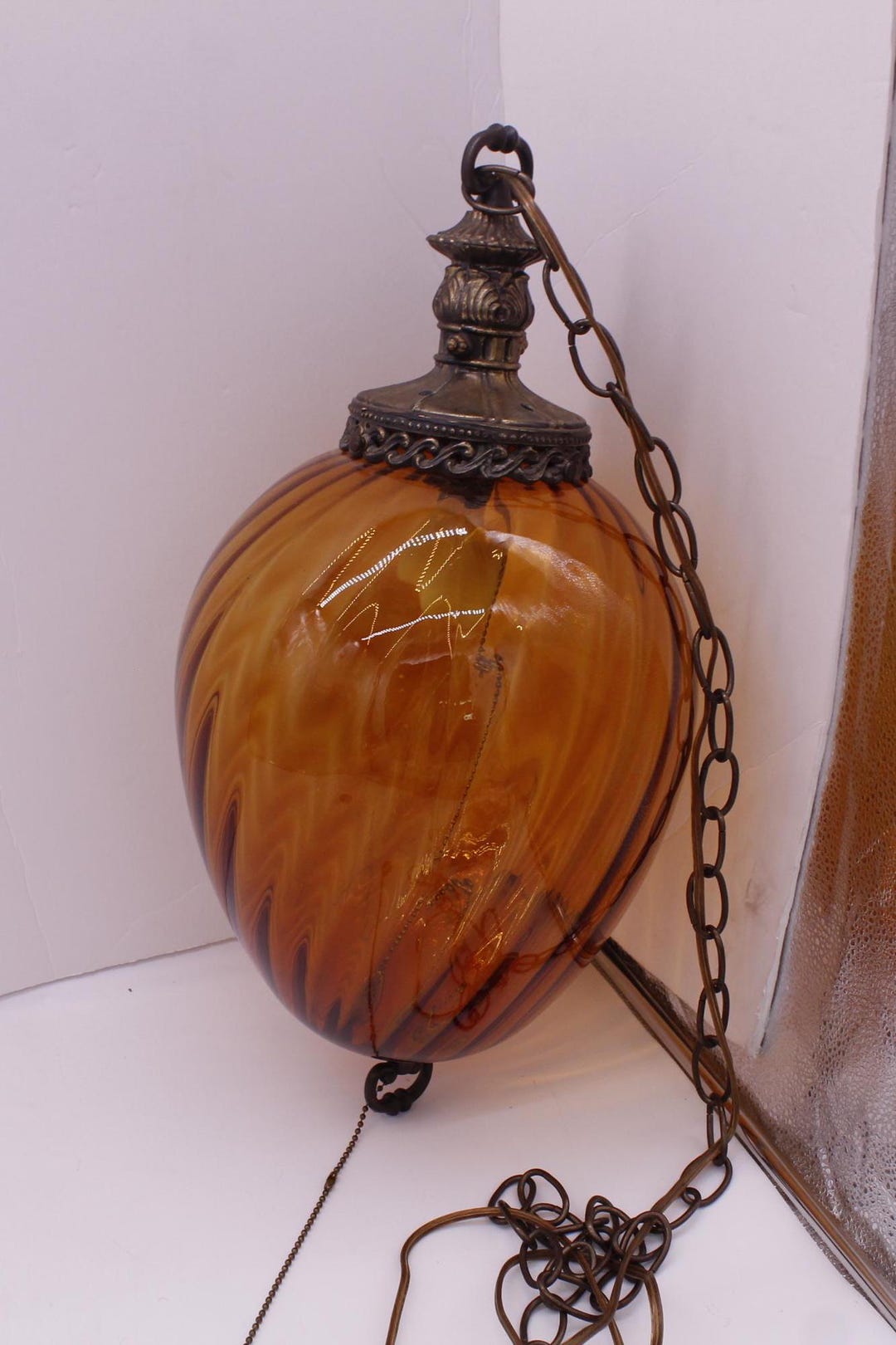 Vintage Amber Glass Hanging Swag Lamp (V4013) - Etsy
