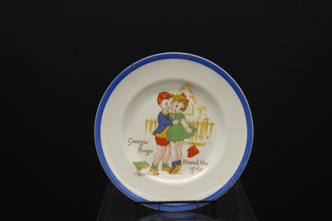 Vintage Georgie Porgie Kissed the Girls With Blue Edge Wall Hanging ...