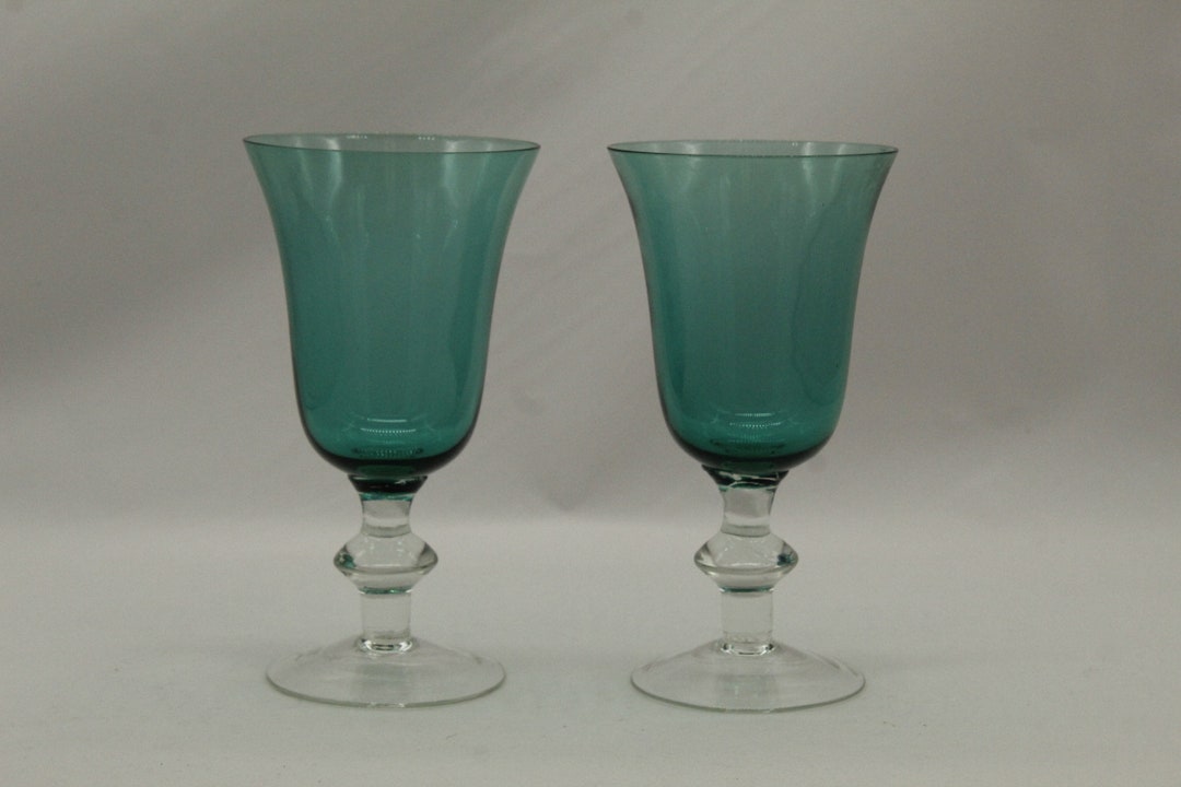 Vintage Turquoise Teal Green Footed Bubble Stem Wine Glasses (V1956) - Etsy