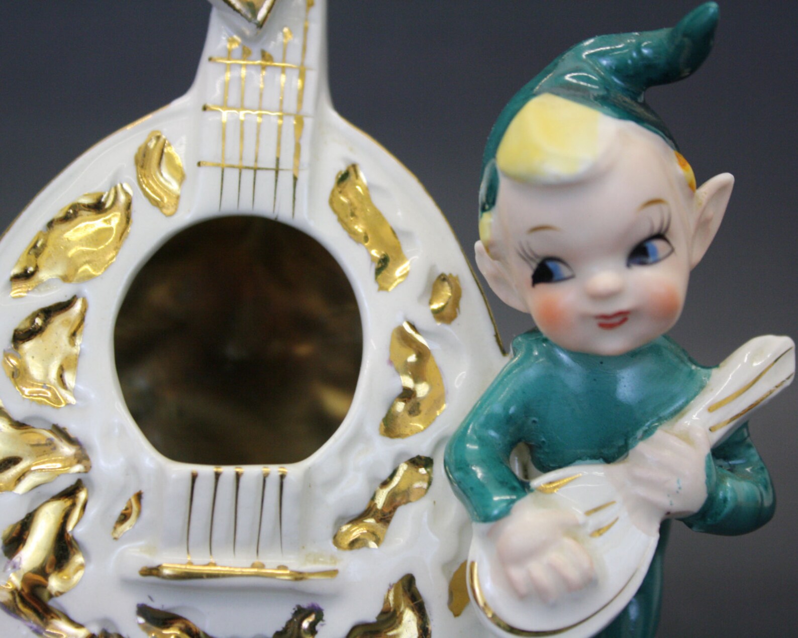 Vintage Kitsch Elf With Lute Figural Vase E8376 | Etsy