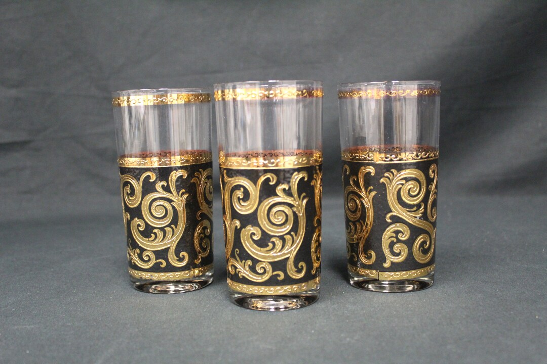 Vintage Culver Ltd 'ebony' Gold & Black Highball Glasses, Set of 3 ...