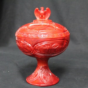 Vintage Fenton Ruby Red Glass Compote- Bicentennial 1976 Jefferson ...