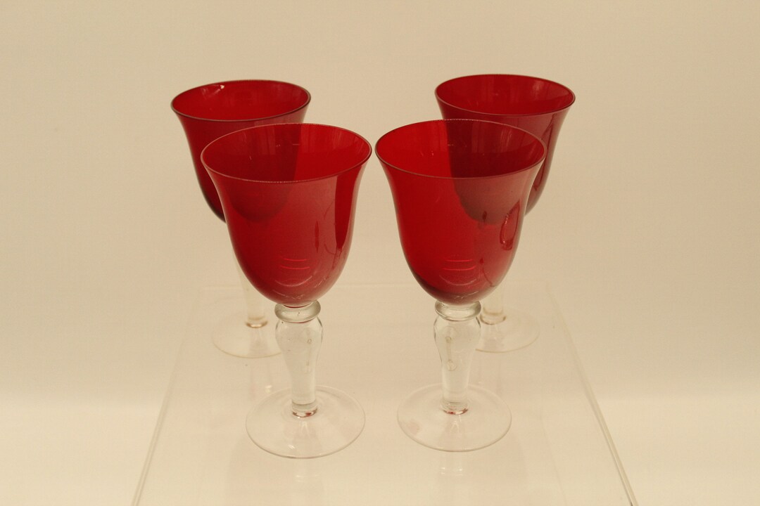 Vintage Ruby Red Bubble Stem Glasses Set of Four (V9765) - Etsy