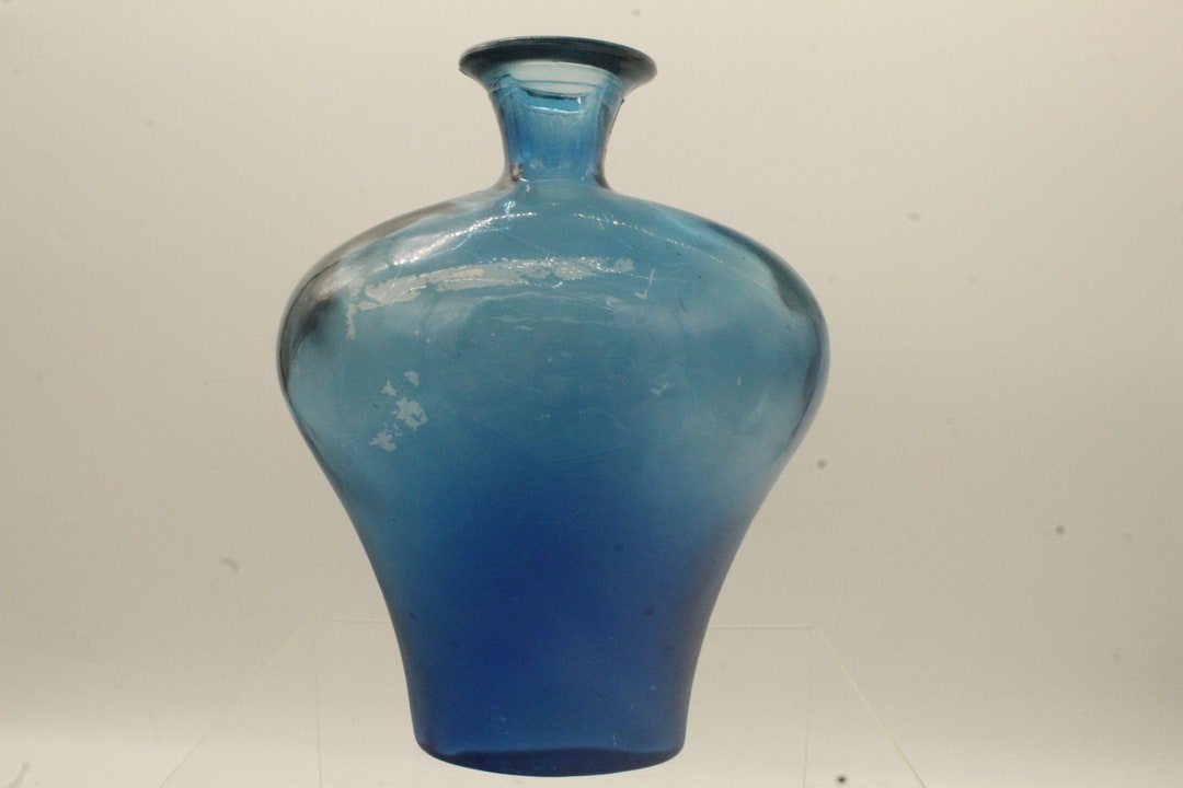 Vintage Blue Glass Narrow Neck Decorative Vase (V10490) - Etsy