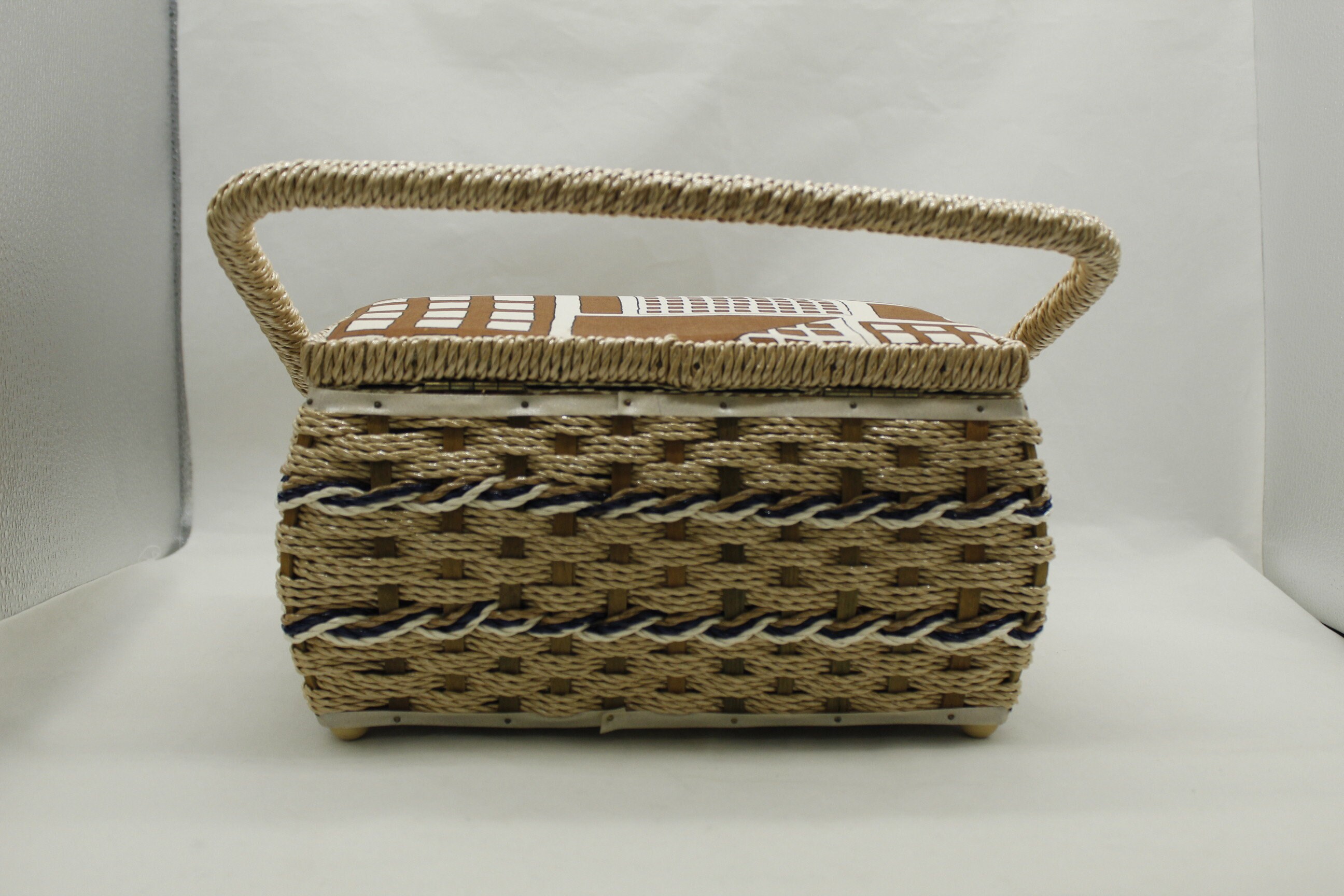 Vintage MCM Brown Japan Sewing Basket With Tray (V8228) - Etsy Vintage MCM Brown Japan Sewing Basket With Tray (V8228) - Etsy