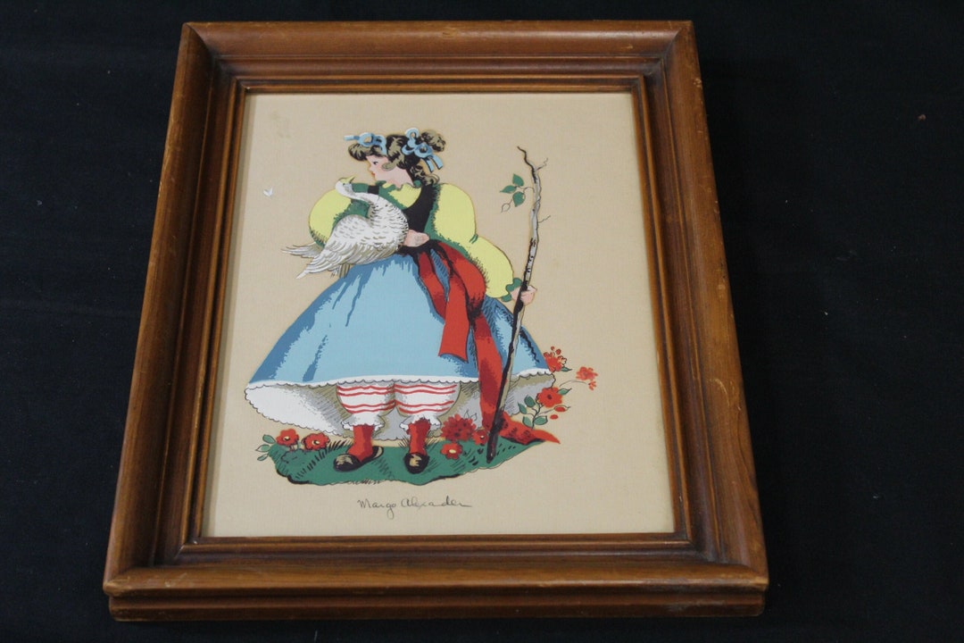 Vintage Margo Alexander Female Peasant & Goose in Wood Frame (V2745) - Etsy
