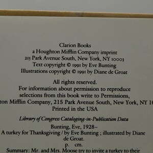 Vintage A Turkey for Thanksgiving Hardcover Book 1991 by Eve Bunting/de ...