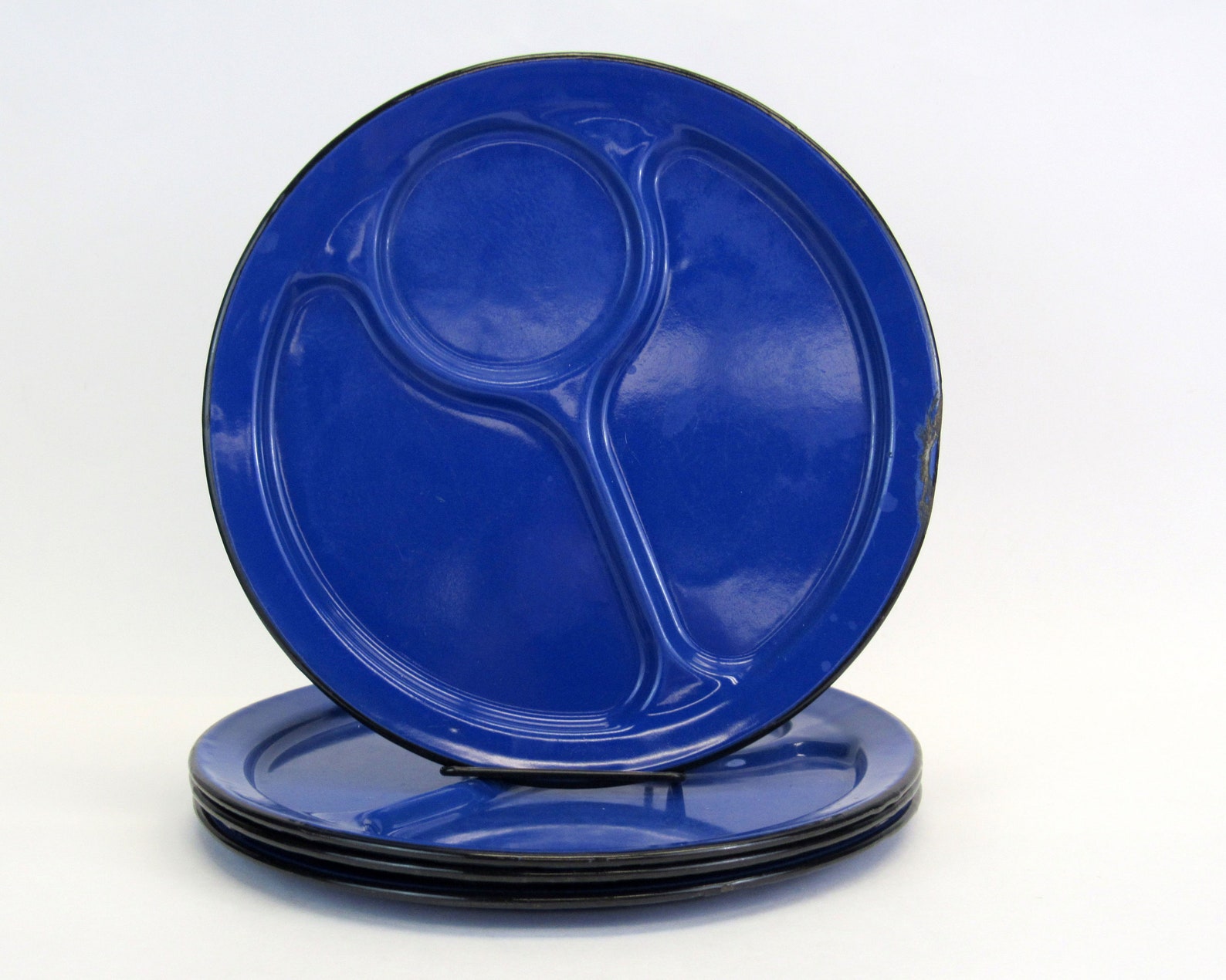 Vintage Blue Enamelware 1960’s Divided Set of Four Plates (E11128) - Etsy