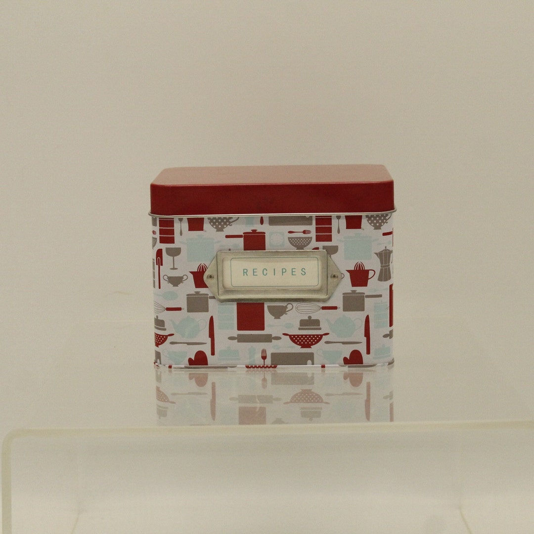 Vintage Kitchen Motif Red Top Tin Recipe Box (V10080) - Etsy