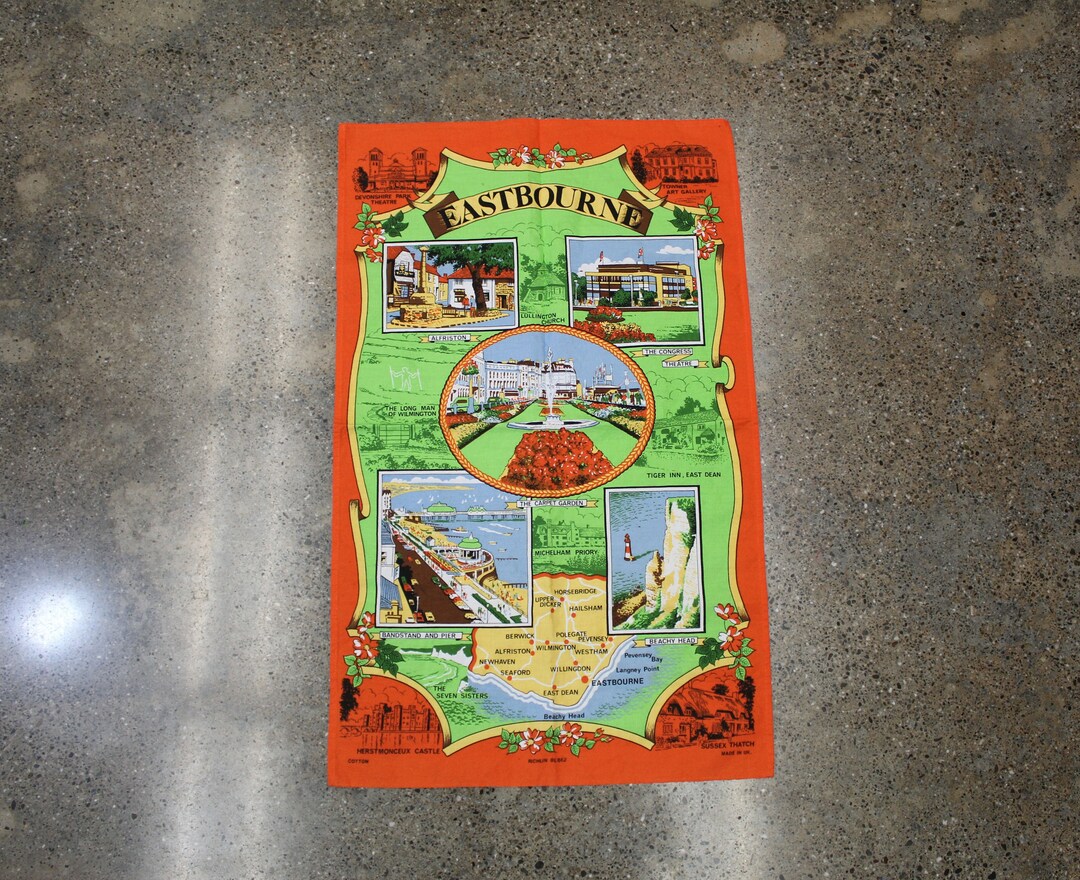 Vintage Eastbourne Souvenir Landmark Tea Towel E12357 - Etsy UK