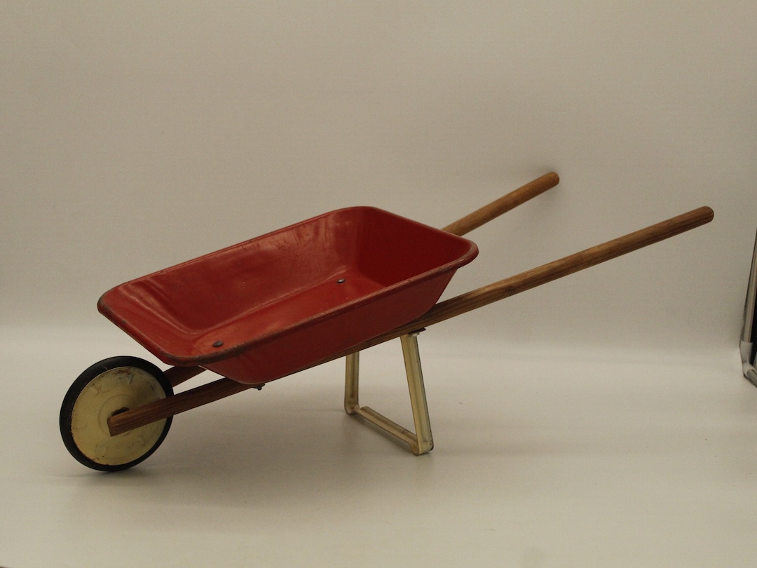 Vintage Wheelbarrow Child s Wood Handles Red Metal V9930 Etsy Australia