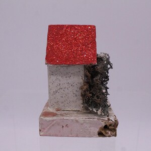 Vintage Putz House Red Double Roof 1940's Japan Tree and Bush Glitter ...