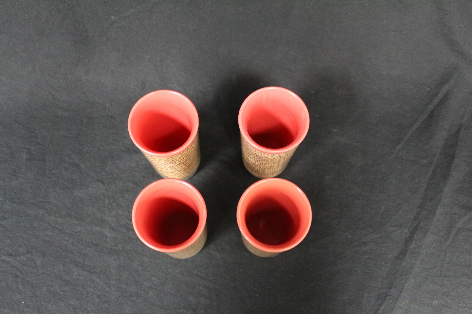 Vintage Salmon Pink Raffiaware Tumblers Set of Four (E121614) - Etsy