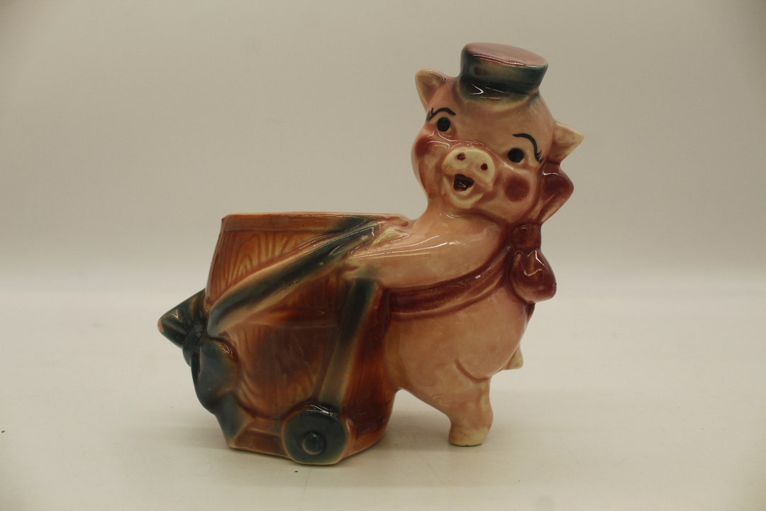 Vintage Pig With Barrel Cart Royal Copley Planter (S904) - Etsy