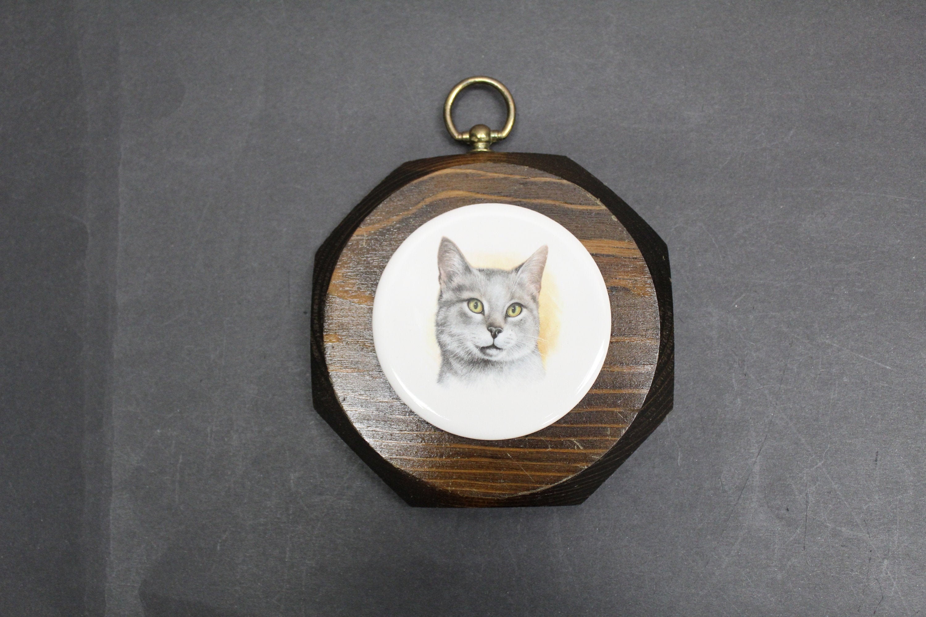 Vintage Wood and Ceramic Cat Cameo Wall Hanging V151 | Etsy